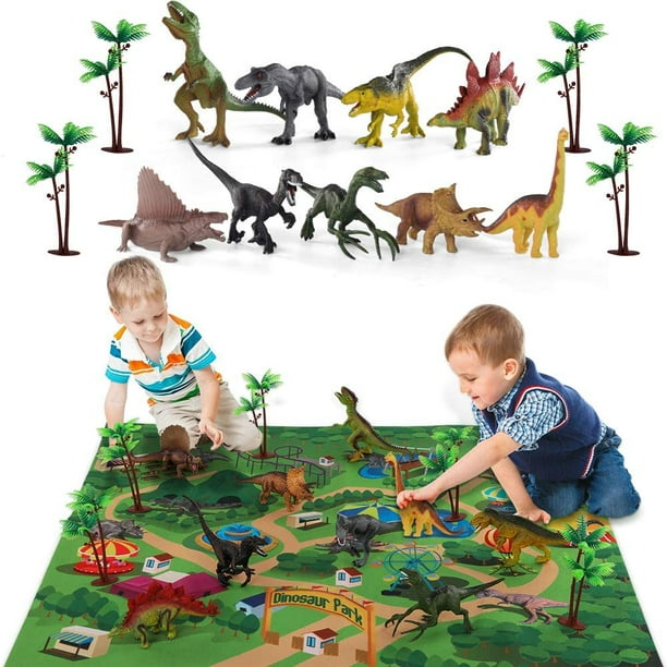 Dinosaur toy figure with activity play mat & trees, educational ...