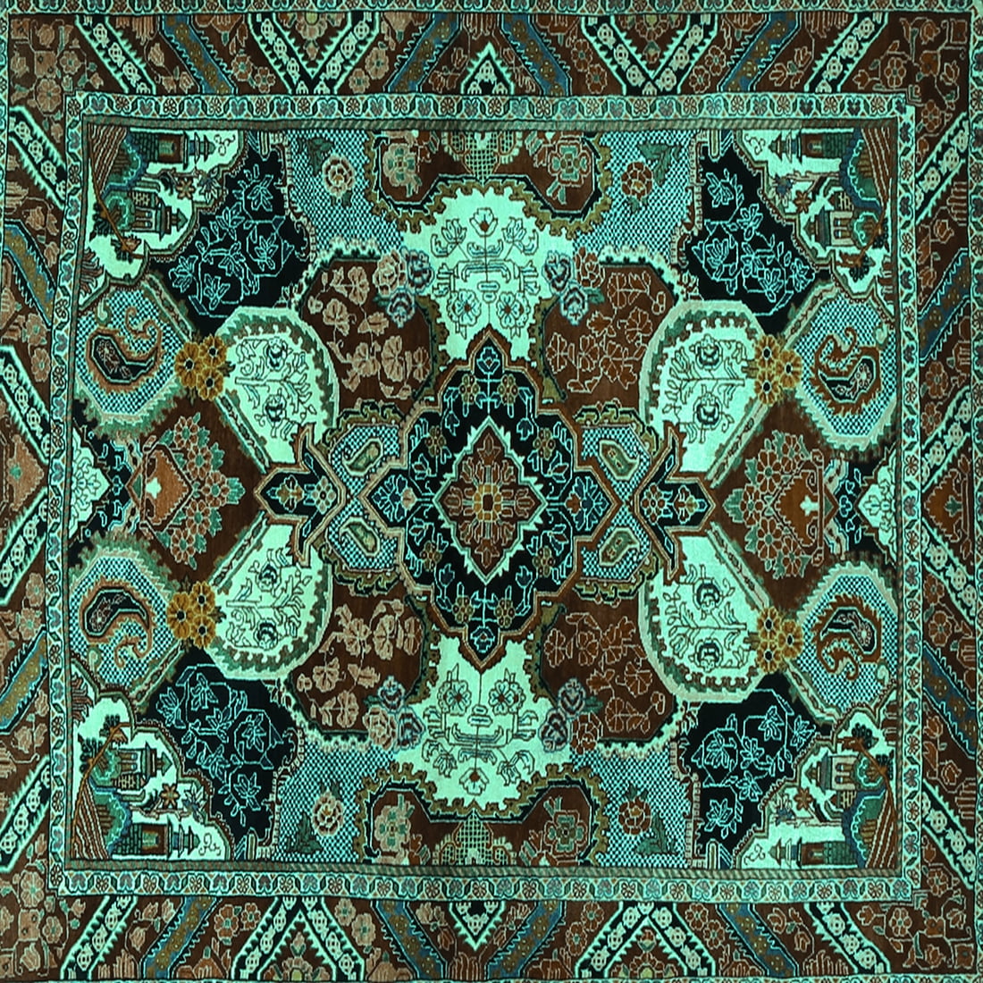 Ahgly Company Indoor Square Persian Turquoise Blue Traditional Area ...