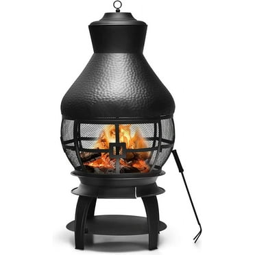 Mainstays 67” Tall Round Powder-Coated-Black Finish Steel Wood Burning ...