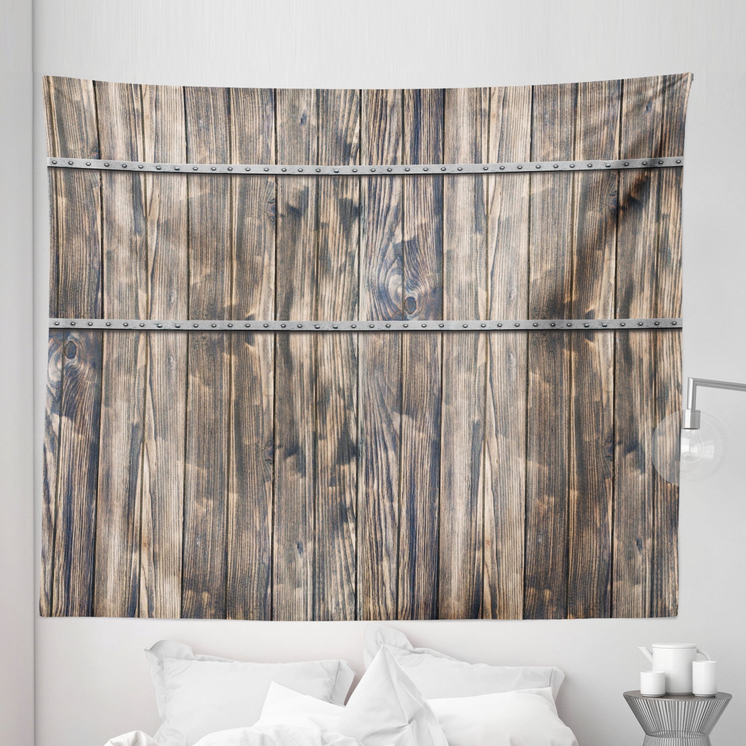 Rustic Tapestry, Image of Wooden Planks with Screws and Nails Farmhouse ...