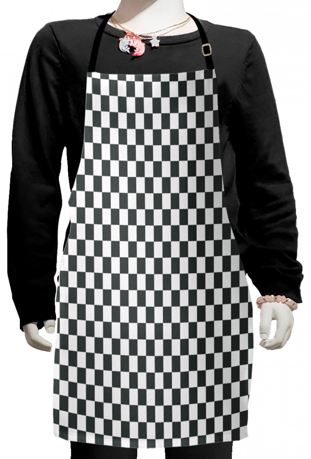 Checkered Kids Apron, Monochrome Composition Classical Chessboard ...
