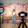 Eiffel Tower Photography Backdrop 12x8FT, Sunset Pink Cherry Blossom ...