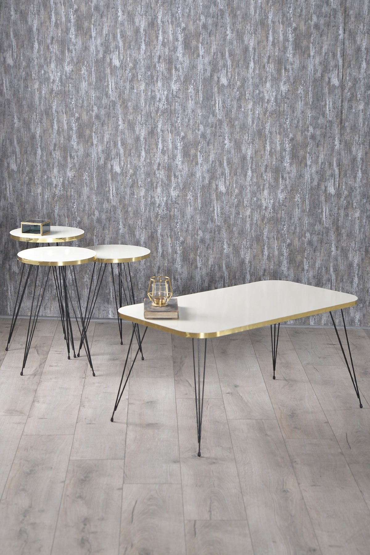 White Table Set with 4 PCS,Rectangular Coffee Table Set of 3 Modern ...