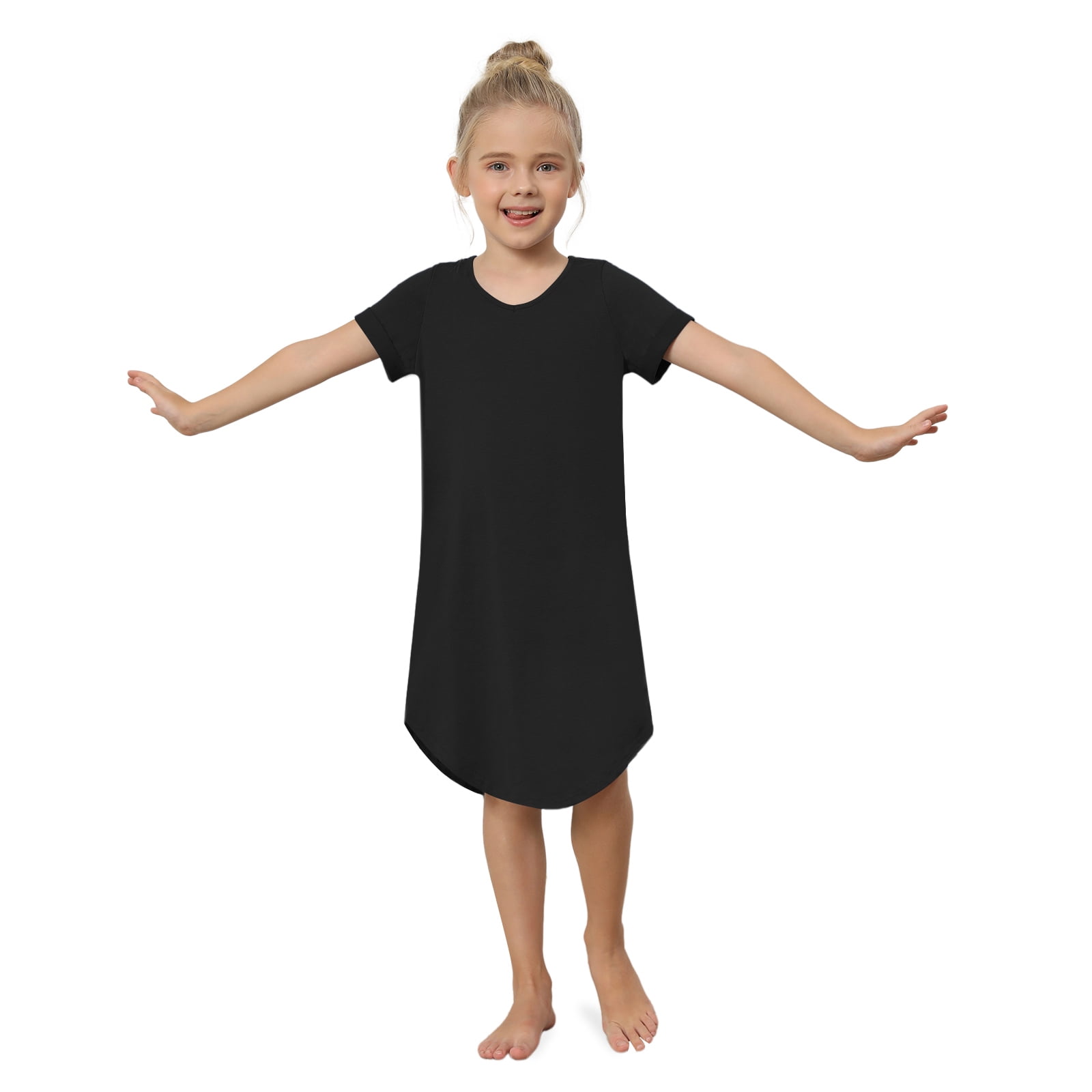 Girls Nightgowns Short Sleeve Pajamas Nightdress Knee Length Night ...