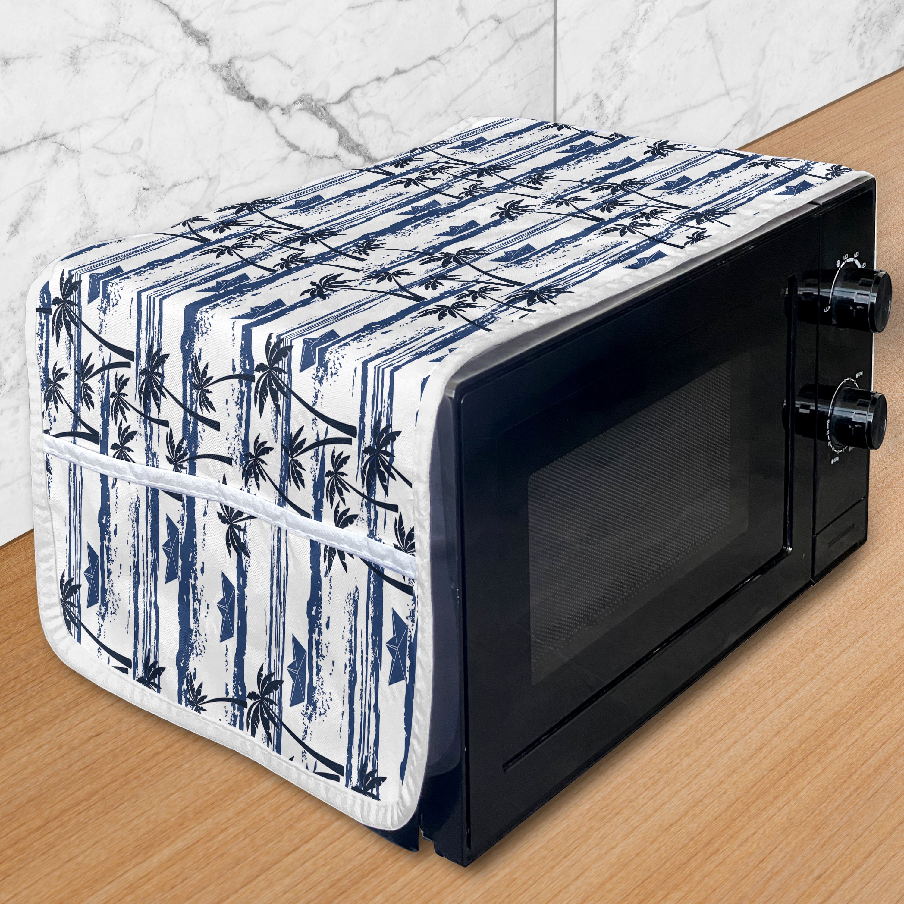 Palm Tree Microwave Oven Cover, Hawaiian Pattern with Paper Boats on ...