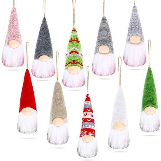 10 Pieces Christmas Tree Hanging Gnomes Ornaments Handmade Plush Gnomes ...
