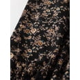 Black Floral Print Plus Size Long Sleeve V-Neck A-Line Maxi Dress For ...