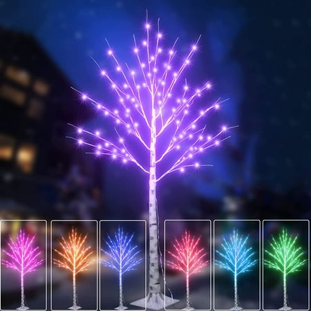 Lighted Colourful Birch Tree 16 Colors Changing Christmas Tree Light ...