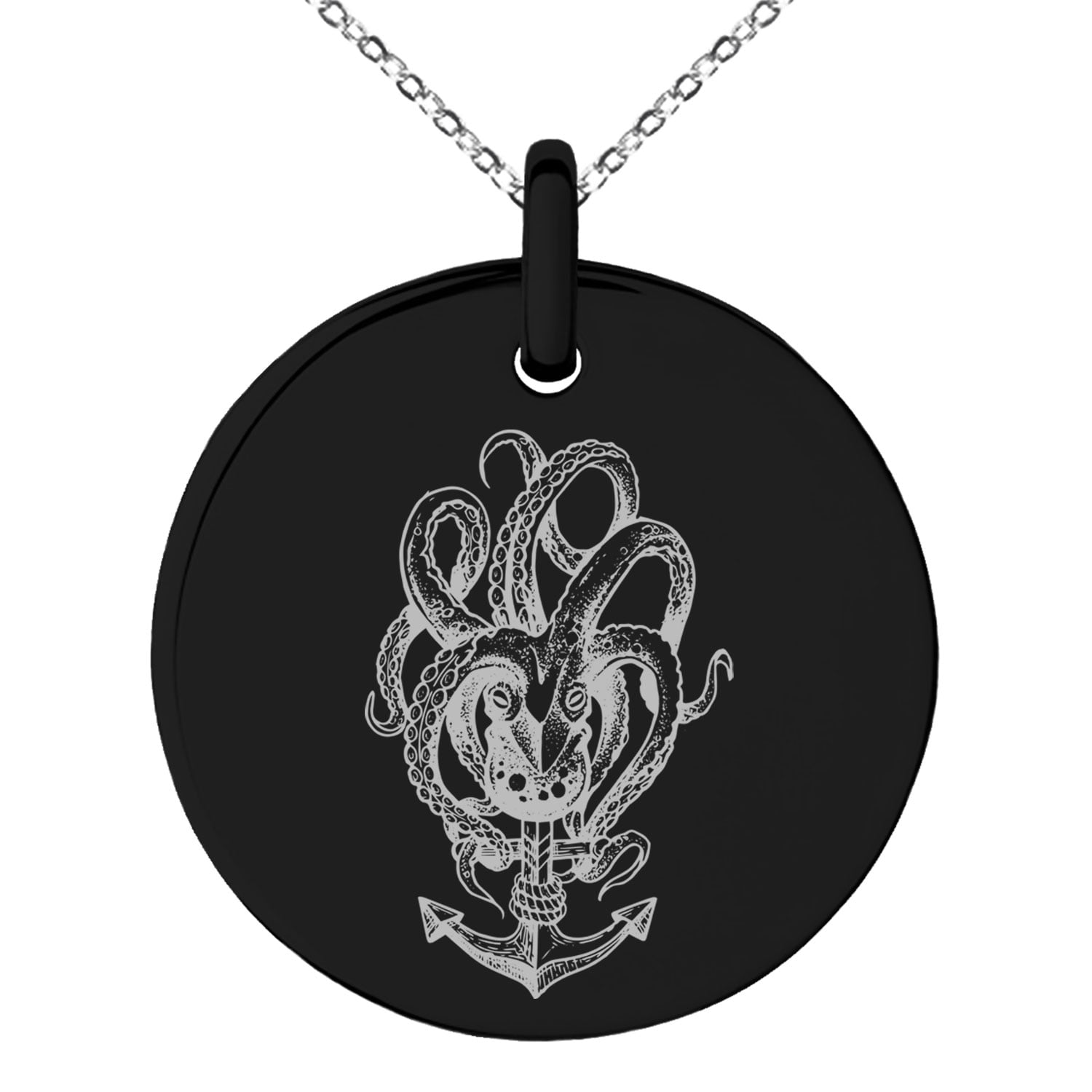 Stainless Steel Nautical Octopus Anchor Engraved Small Medallion Circle ...