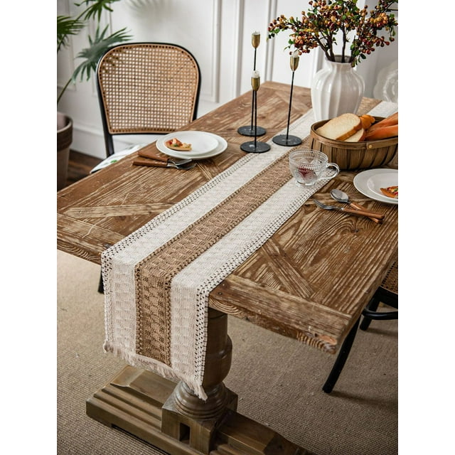 SEARIPE Macrame Table Runners with Tassels, Cotton Linen Boho Table Runner for Wedding Bridal ...