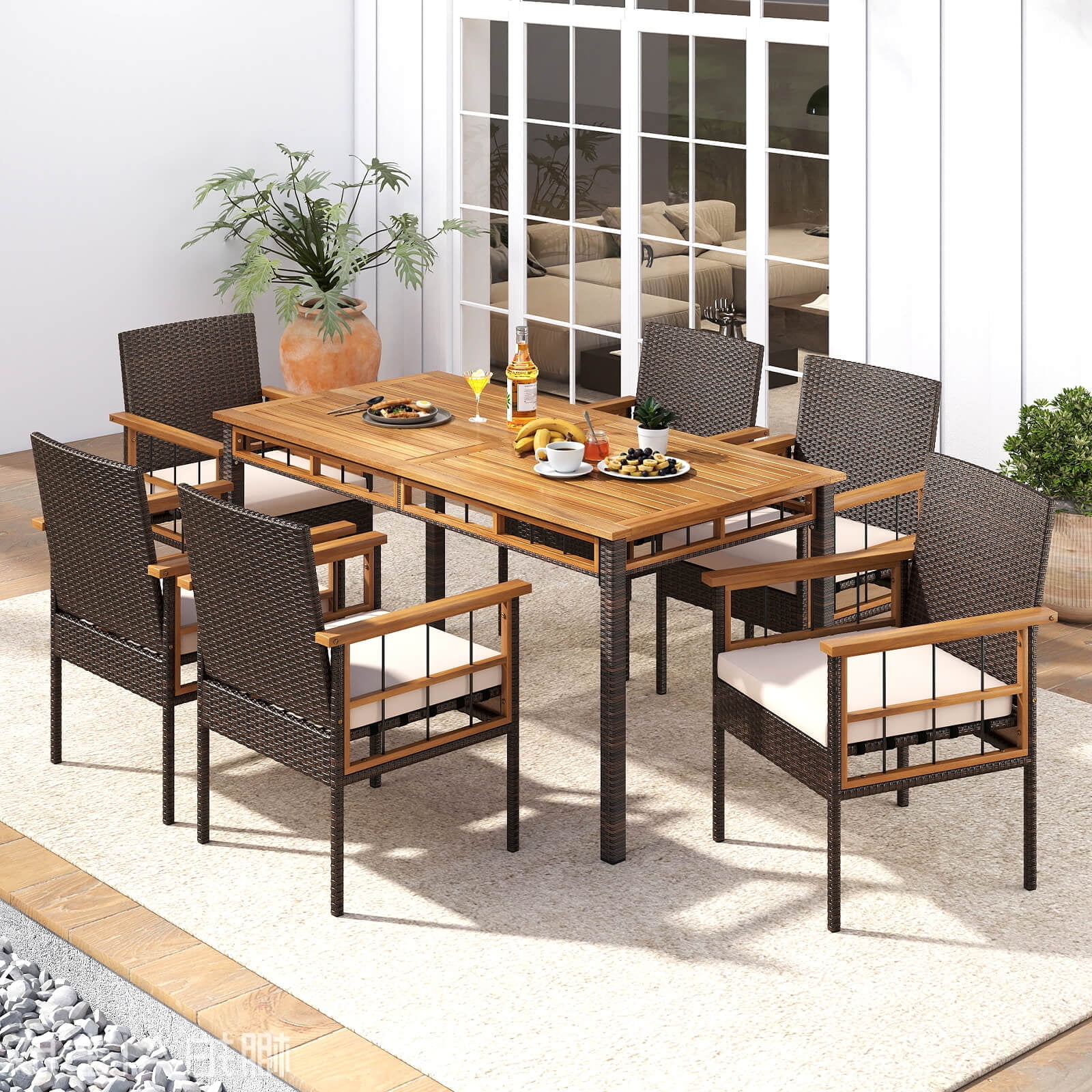 Click here for Costway 7 Pcs Pe Wicker Patio Dining Set With 1.97... prices