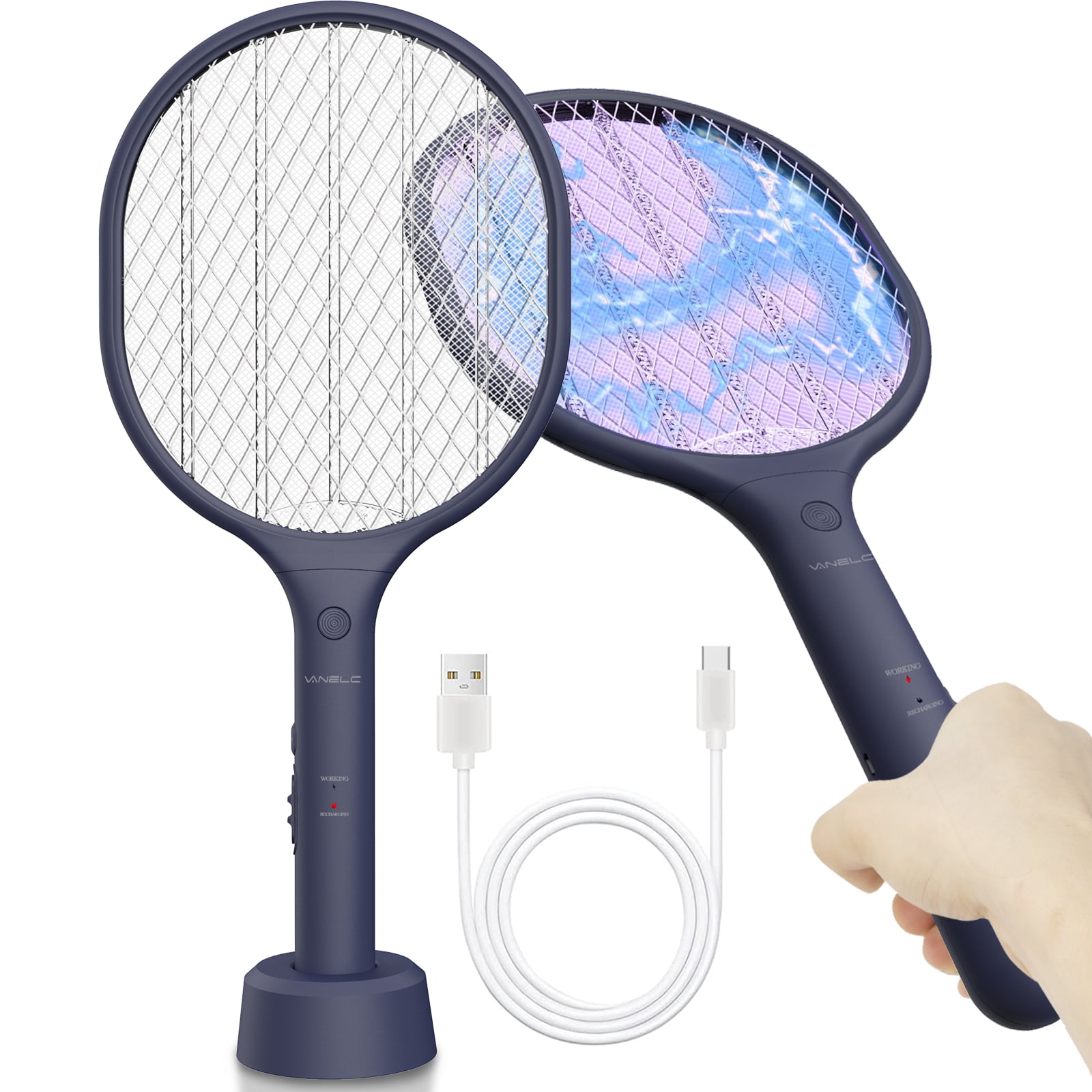 2 Pack Bug Zapper Racket, USB Rechargeable Electric Fly Swatter Racket ...