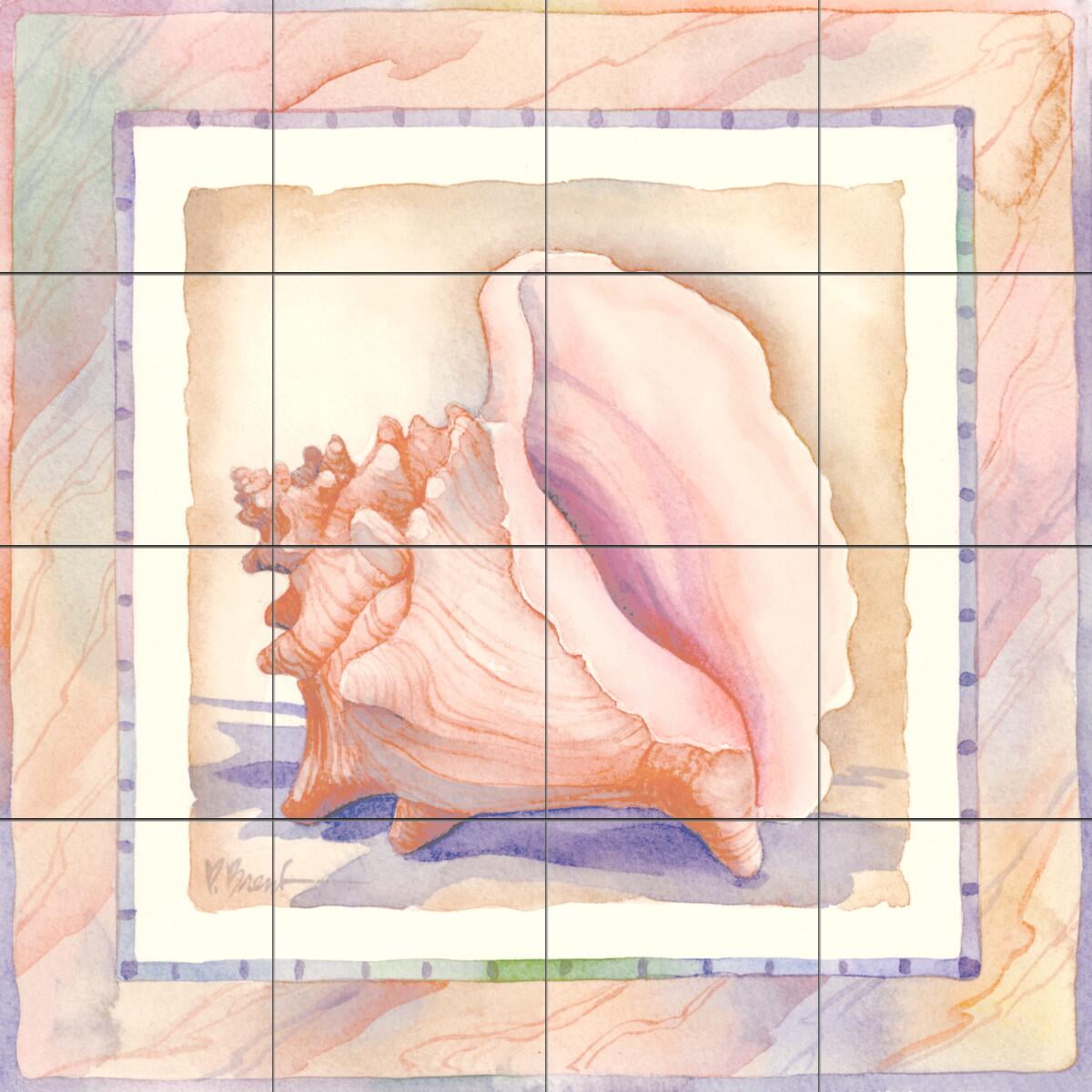 Tile Mural Bathroom Backsplash - Bordered Shell Queen Conch - by Paul ...