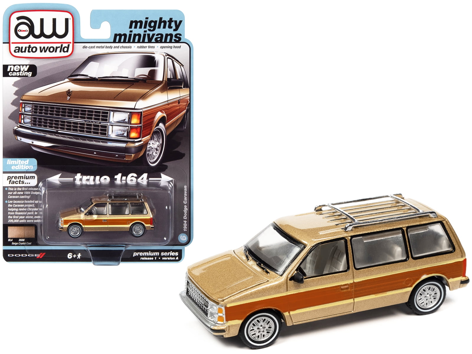 Diecast 1984 Dodge Caravan Van Beige Crystal Metallic With Woodgrain Panels Mighty Minivans