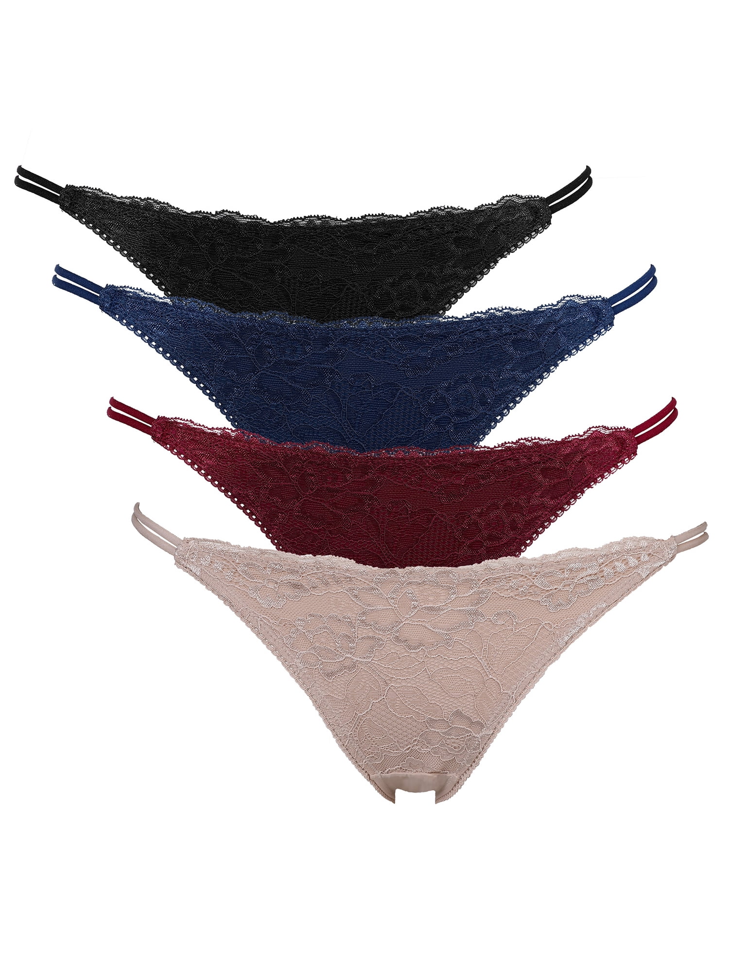 Attraco Women's Lace String Tanga Panties Underwear Pack of 4 - Walmart.com