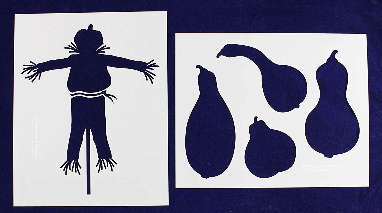 Scarecrow and Gourds Stencils- Mylar 2 Pieces of 14 Mil 8" X 10 ...