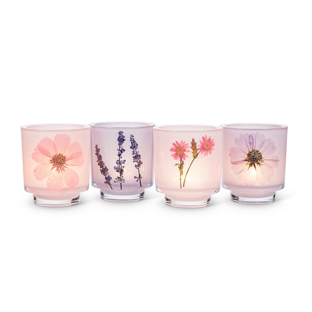 Set of 6 Frosted Votive with Pressed Flowers - Walmart.com
