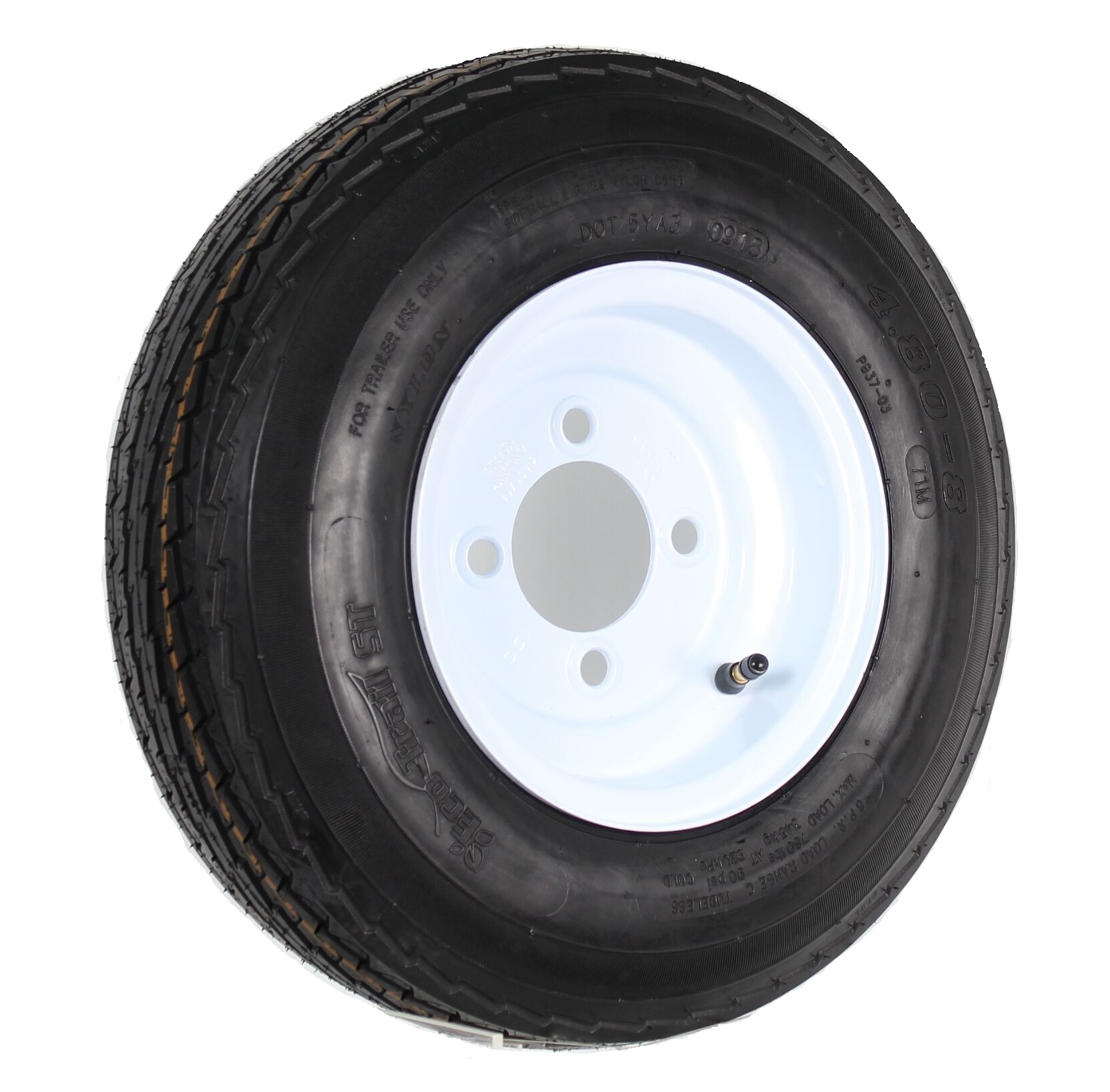 Trailer Tire On White Rim 480 8 4 80 8 4 80 X Load C 4 Lug On 4 In 8x3 Trailer Tire On White Rim 480 8 4 80 8 4 80 X Load C 4 Lug On 4 In 8x3