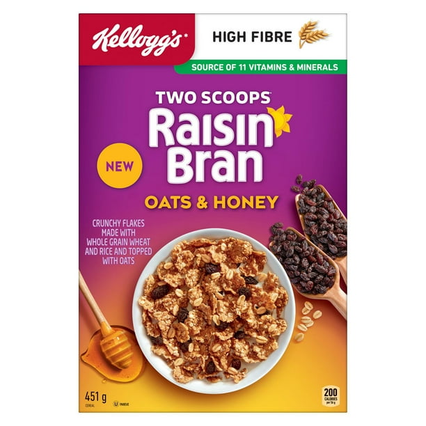 Kellogg's Two Scoops * Raisin Bran* Oats & Honey 451 g - Walmart.ca