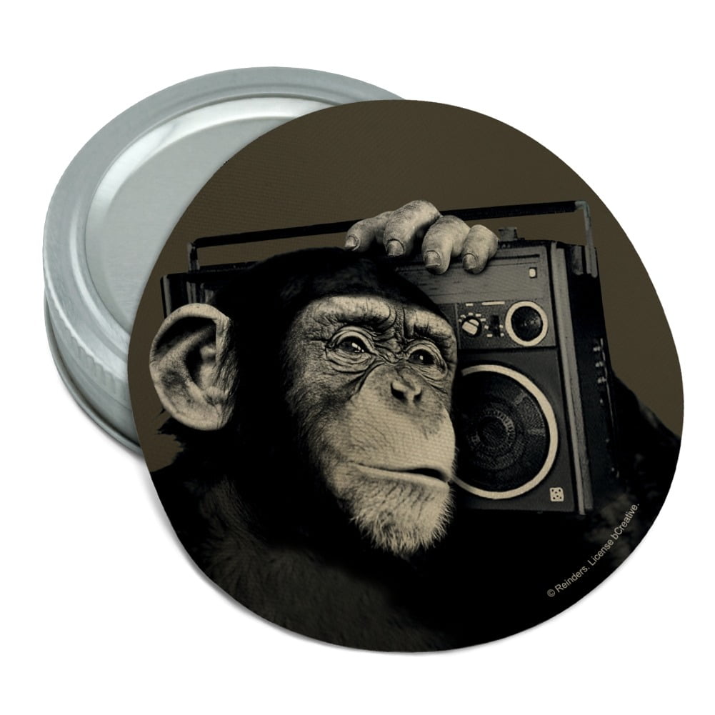 Chimp Monkey With Boombox Radio Round Rubber Non-Slip Jar Gripper Lid ...