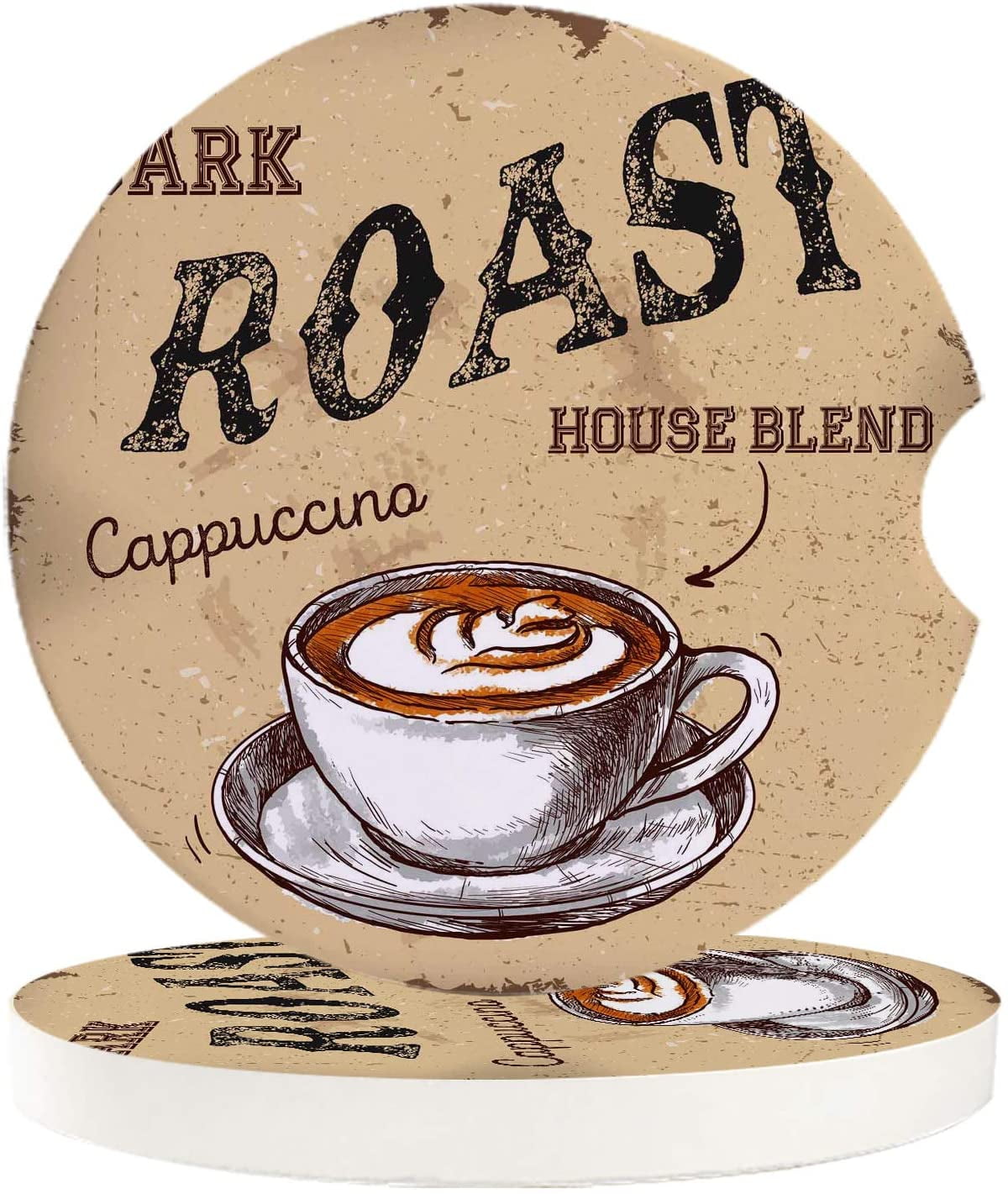 FMSHPON Hand Drawn Coffee Cup Retro Set of 6 Car Coaster for Drinks ...