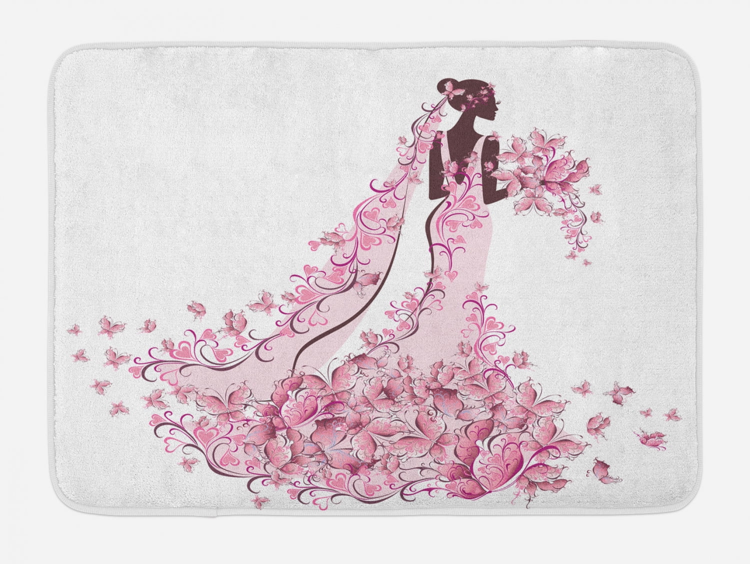Wedding Bath Mat, Flowers Hearts Butterflies on Wedding Dress Bridal ...