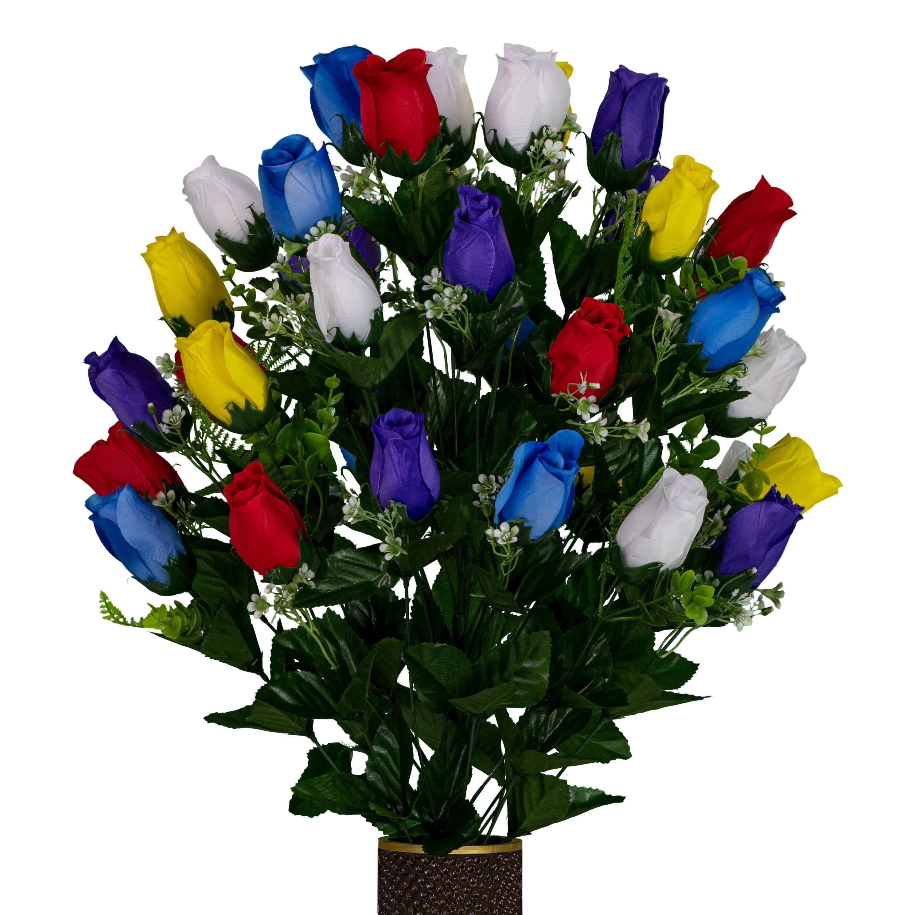 Sympathy Silks Artificial Cemetery Flowers 28" Multi-Color Rose Buds ...