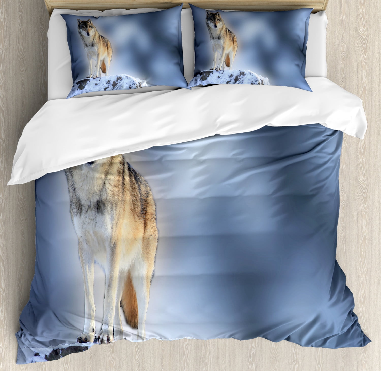 Wolf Duvet Cover Set Queen Size, Carnivore Animal in Snow Mountains ...