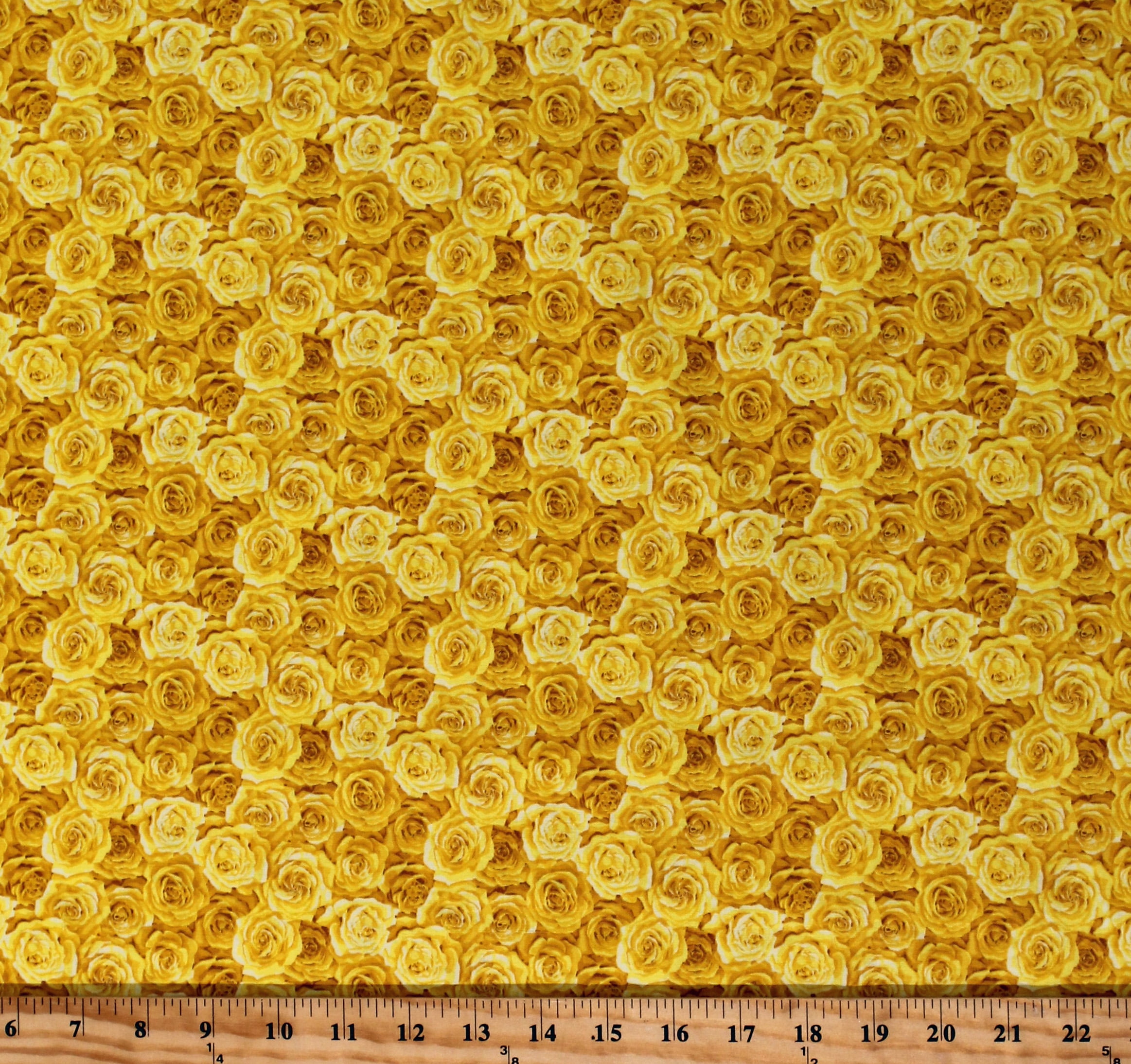 Cotton Yellow Roses Flowers Floral Summer Garden Valentines Day Cotton ...