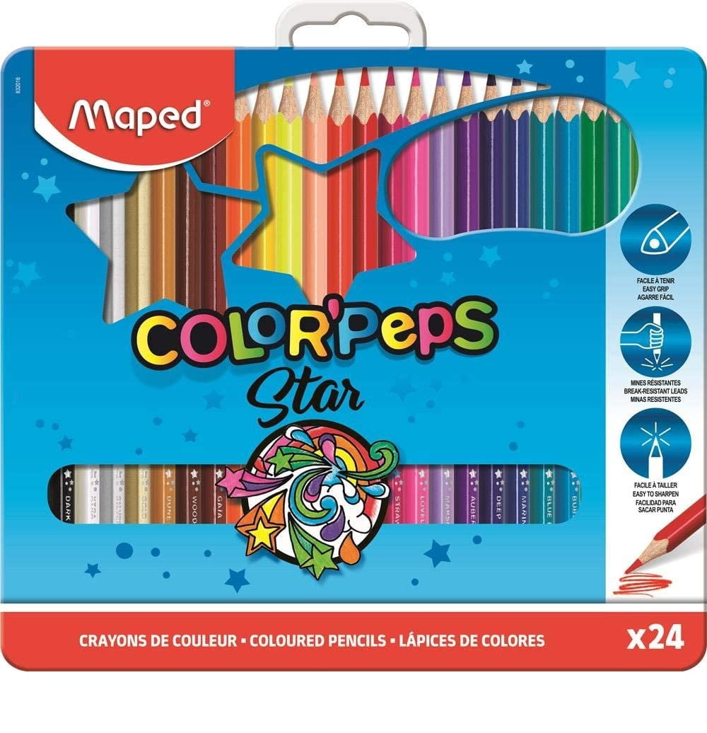 Colores Color Peps Star 24 pza caja de metal mina resistente color peps ...