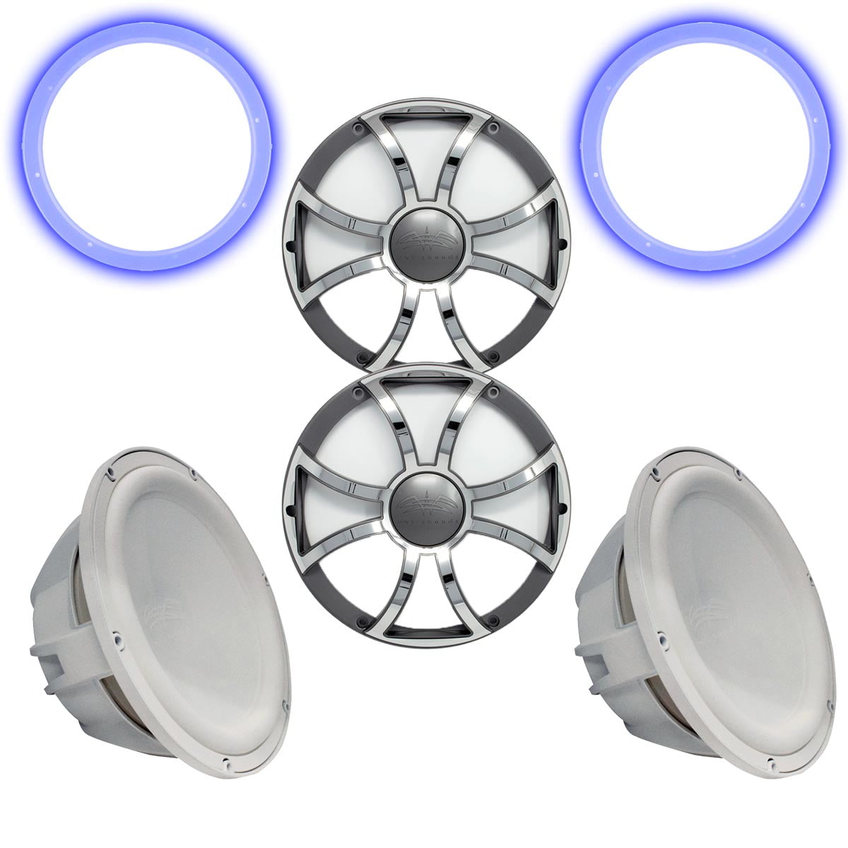 Two Wet Sounds Revo 12" Subwoofers, Grills, & RGB LED Rings - White ...