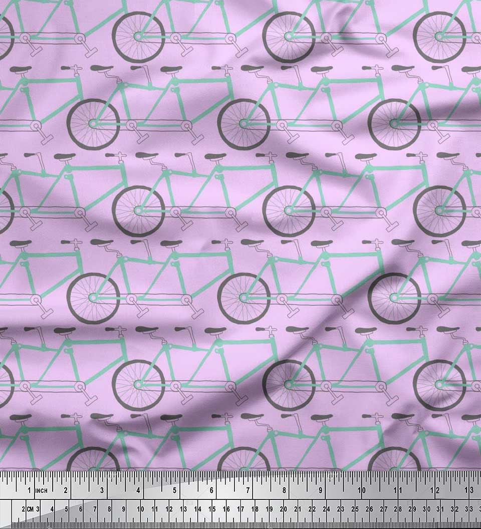 Soimoi Satin Silk Fabric Bicycle Transport Print Fabric by The Yard 42 ...