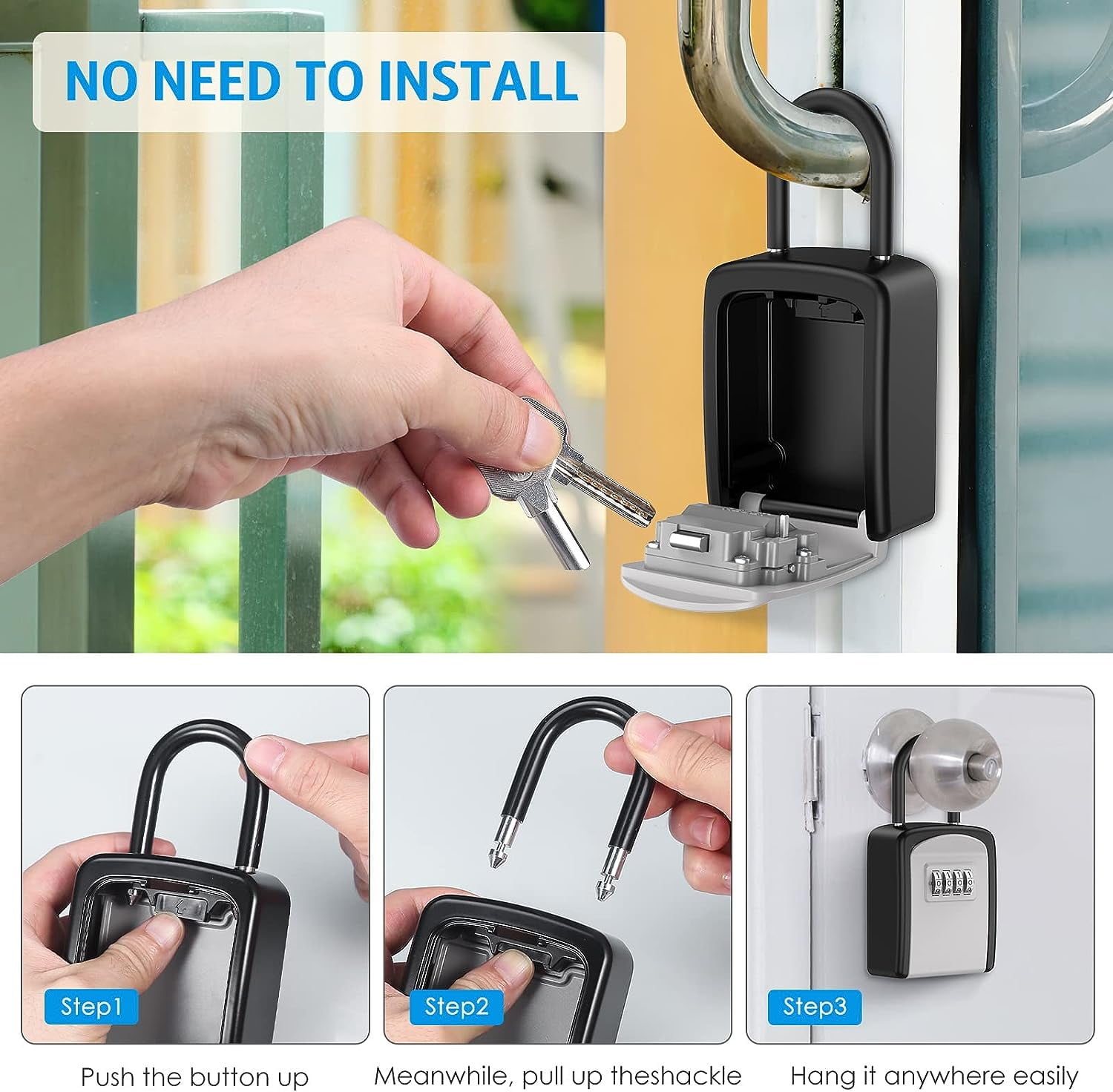 1 Pack Key Lock Box, Weatherproof 4 Digit Combination Key Storage Lock ...