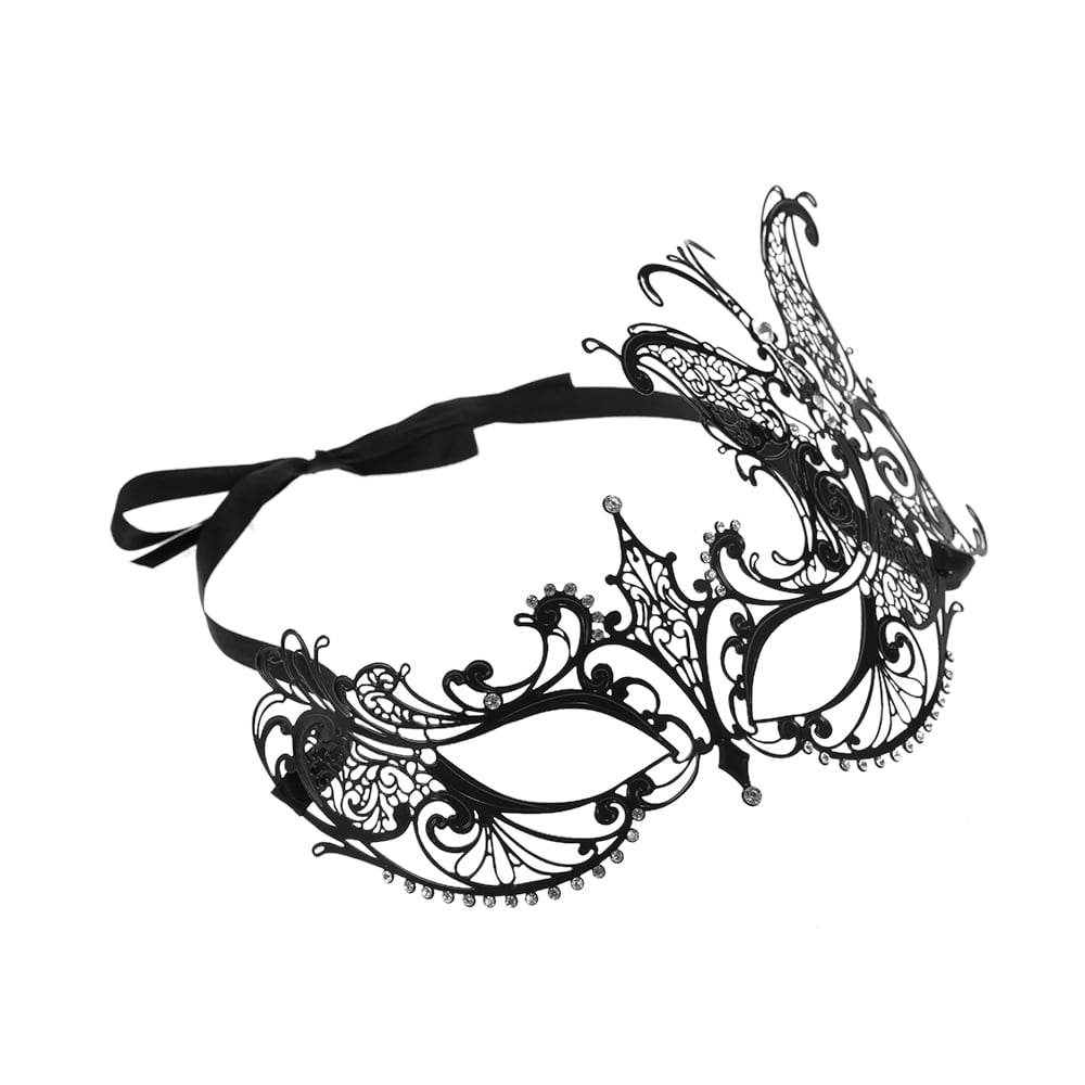 Festnight Luxury Butterfly Design Black Cut Metal Half With Rhinestones