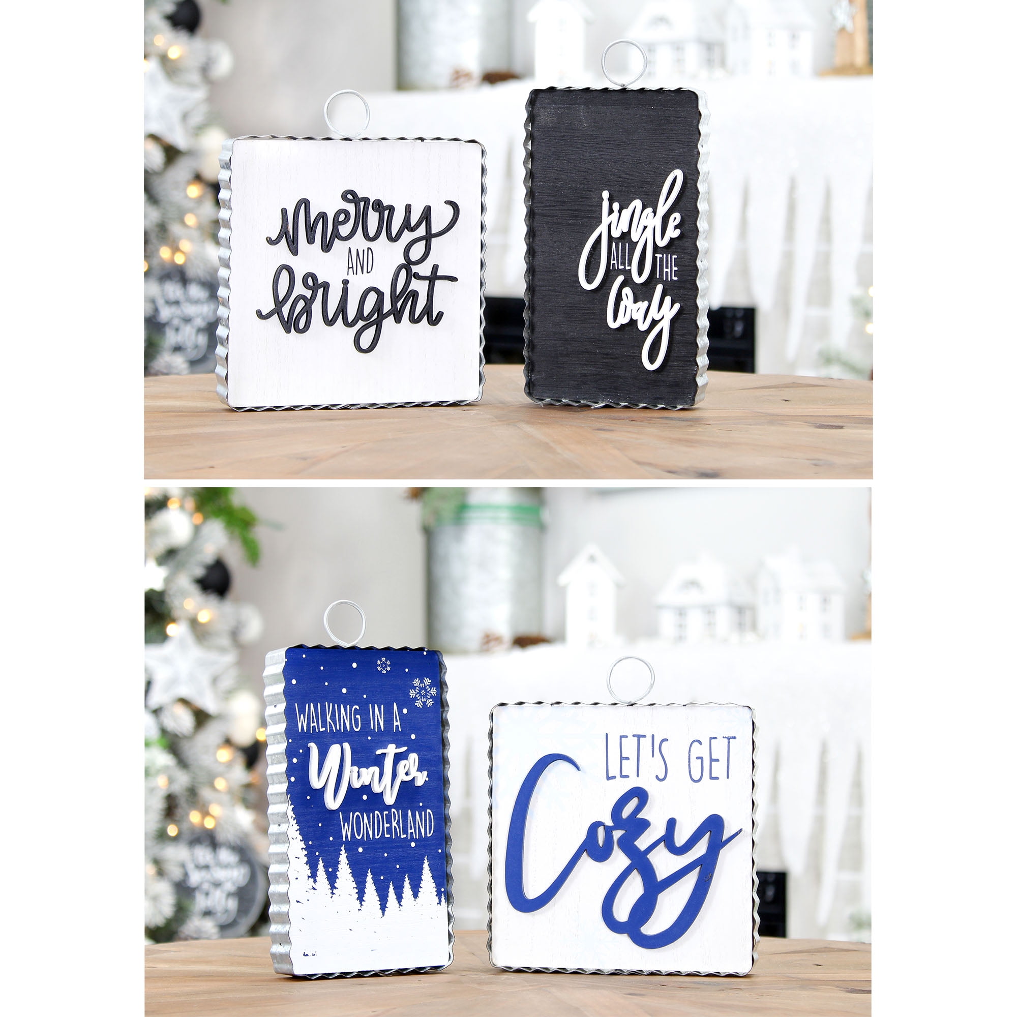 AuldHome Reversible Christmas/Winter Sign Set (2-Piece Set with 4 ...