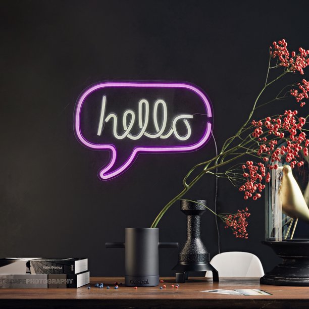 Loft Lyfe Mattie Hello Neon Sign, Wall Mounted, Plug-in Single Neon Led ...