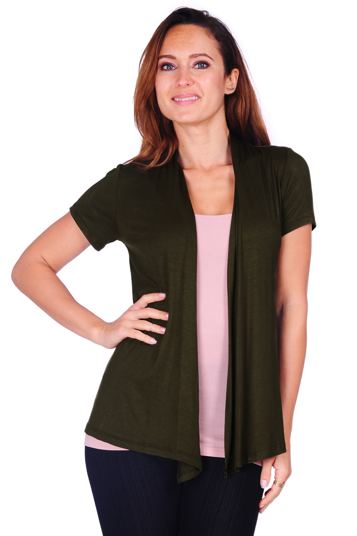 Simply Ravishing Women's Basic Short Sleeve Hip Length Open Drape ...