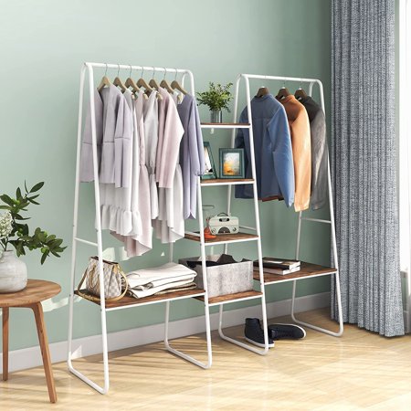 Metal Garment Rack Clothing Rack with 4-Tiers,6 Shelves and 2 Top Rod ...