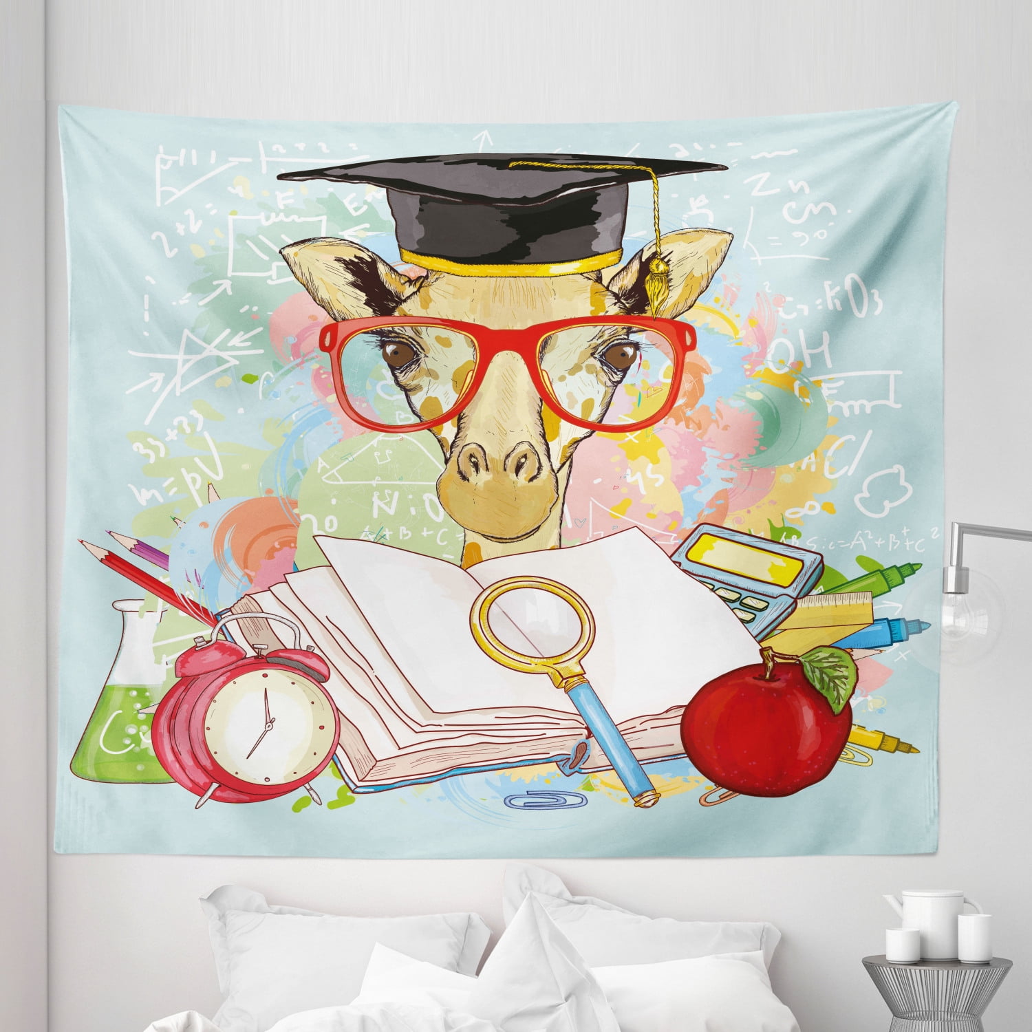 Graduation Tapestry, Hipster Giraffe Animal Glasses and Cap Geek ...