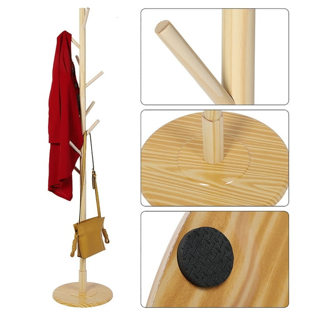 Wooden clothes hat rack with hooks stable round bottom rack corner ...