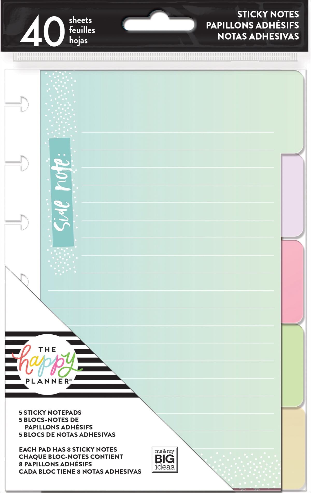 Happy Planner Sticky Notes 40/Pkg-Pastel, 5 Designs/8 Each - Walmart.com