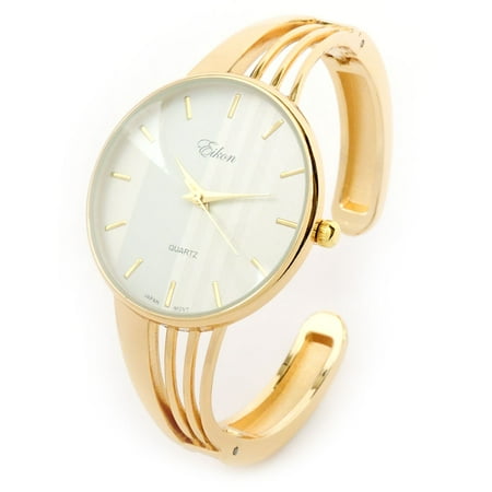Eikon - Gold Tone String Style Band Luxury Women's Bangle Cuff Watch ...