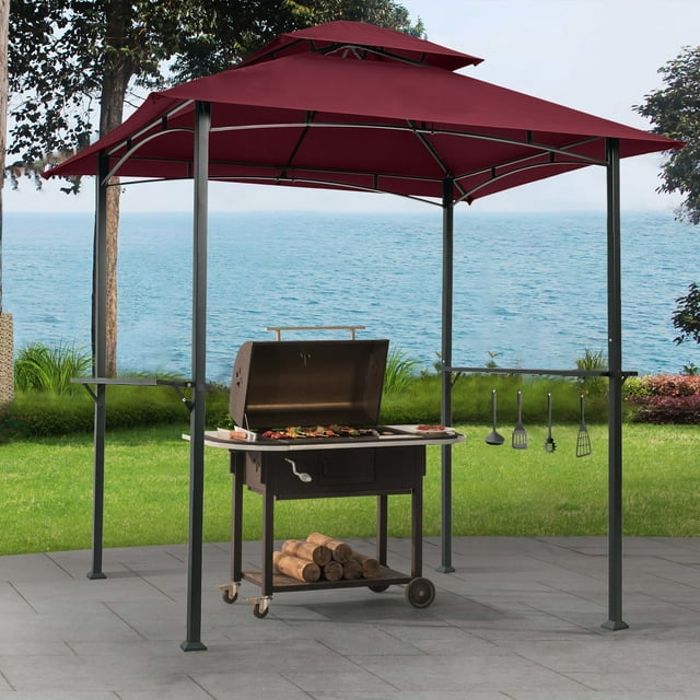 Only Choice 8x5 Ft. Double Tier Canopy Grill Gazebo, Black Steel with ...