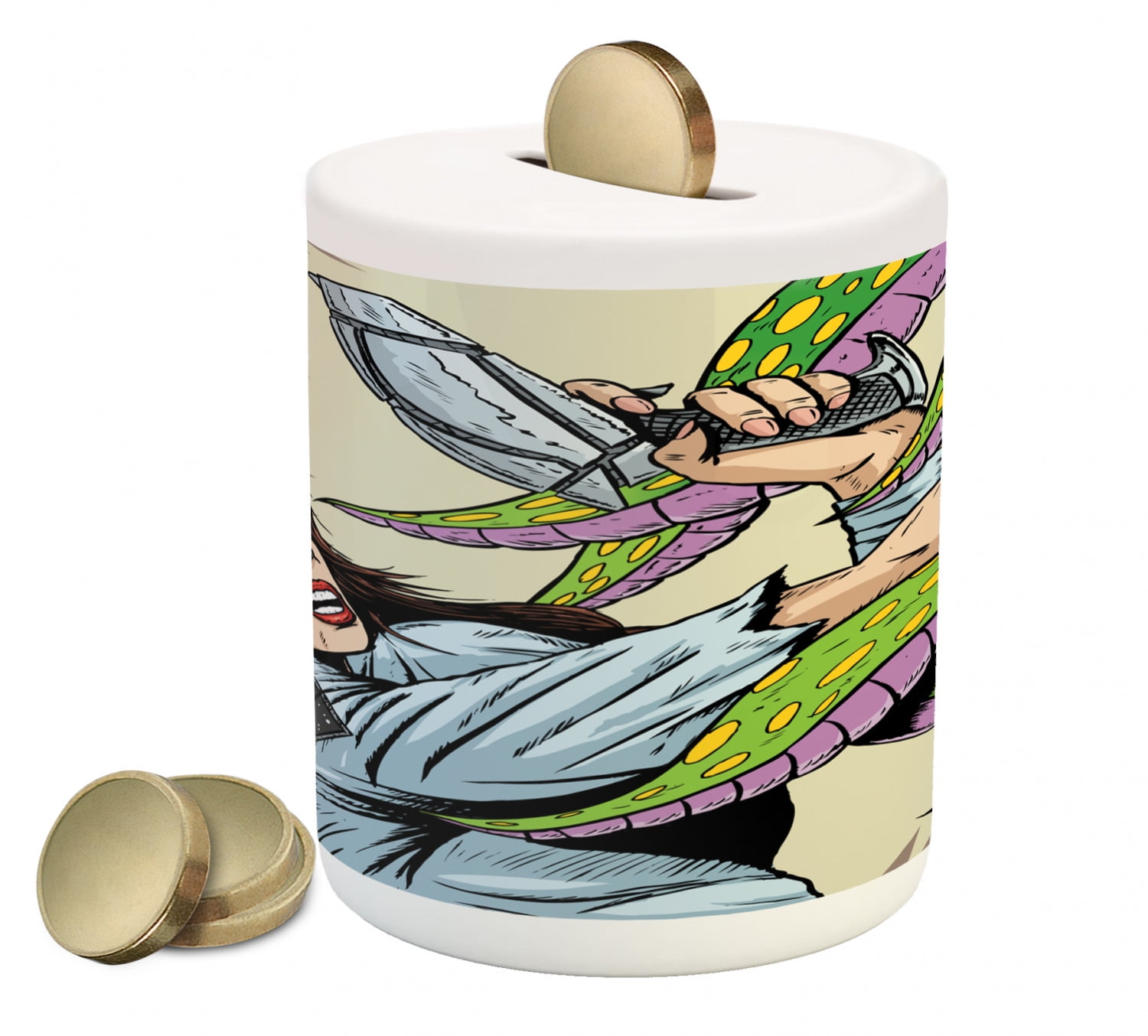 Outer Space Piggy Bank, Alien Attacks Terrified Uniform Woman Human ...