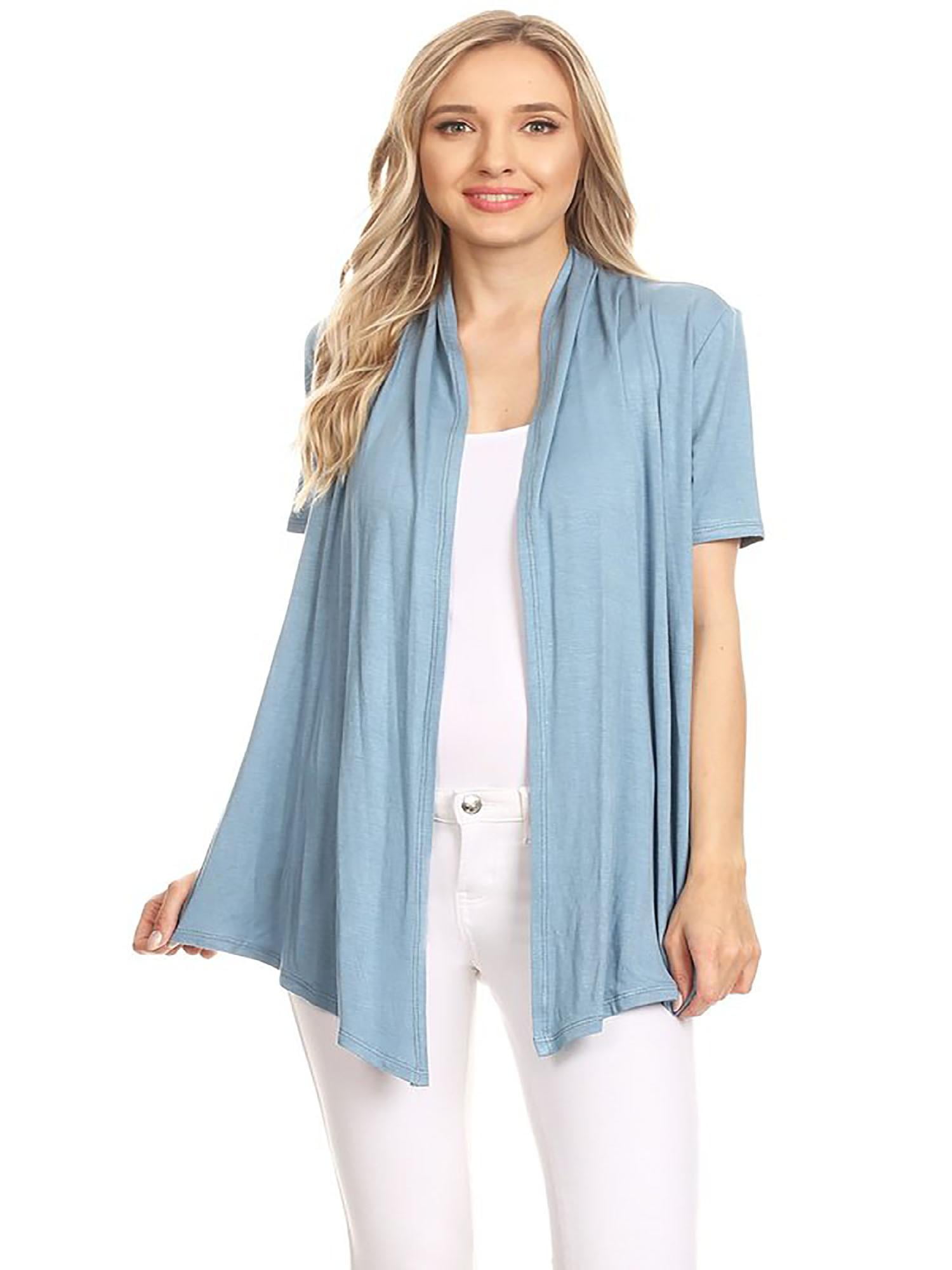 Women's Solid & Printed Short Sleeves Open Front Draped Cardigan / MADE ...