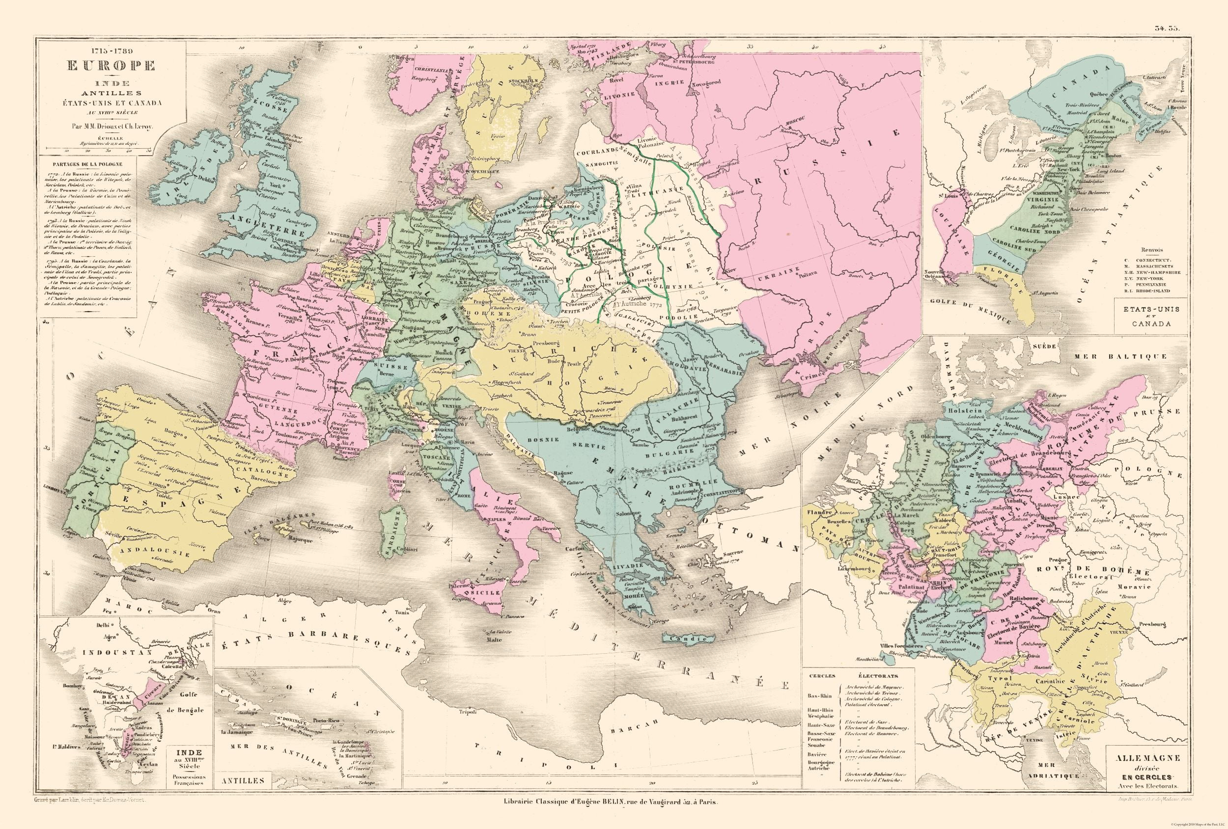 International Map - Europe 1715-1789 - Drioux 1882 - 34.04 x 23 ...