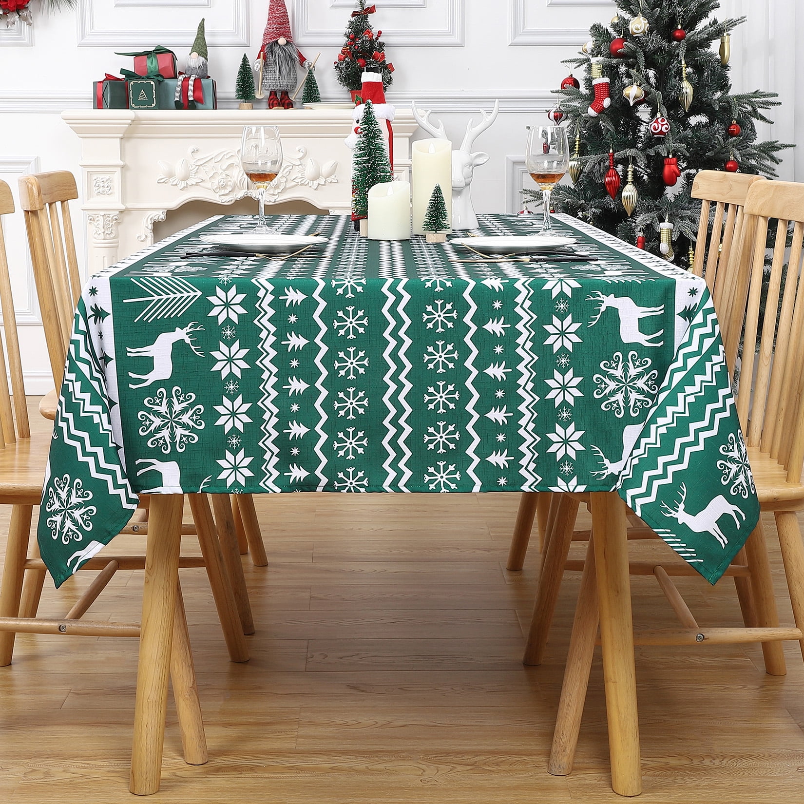 GlowSol Christmas Tablecloth, Xmas Green Waterproof Table Cloth Spill ...