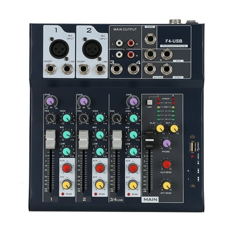 4 Channel Stage Mixer, Portable USB Mixer, With Built-in 7 Music Modes ...