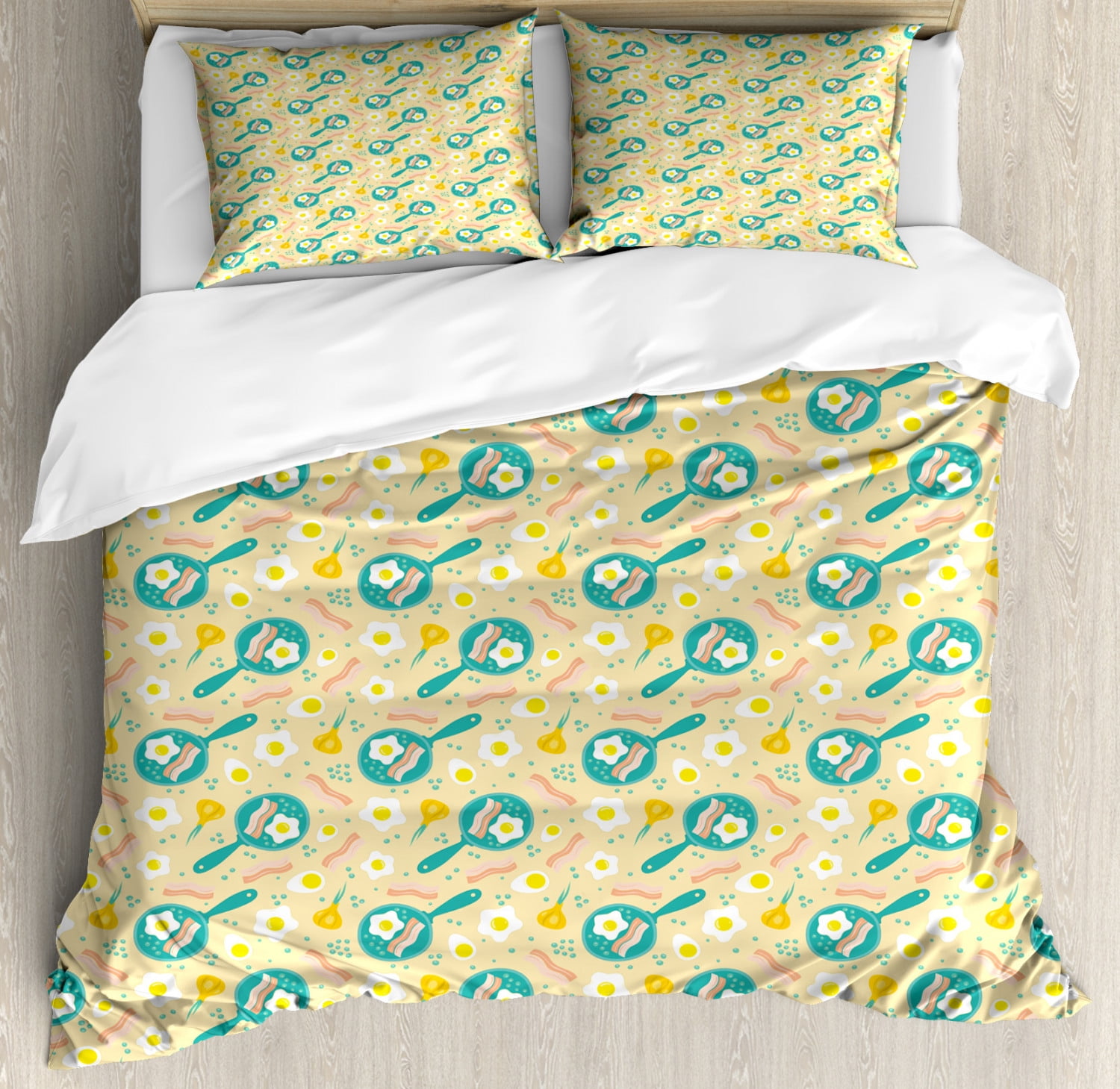 Bacon Duvet Cover Set Queen Size, Breakfast Concept with Bacon and Egg ...