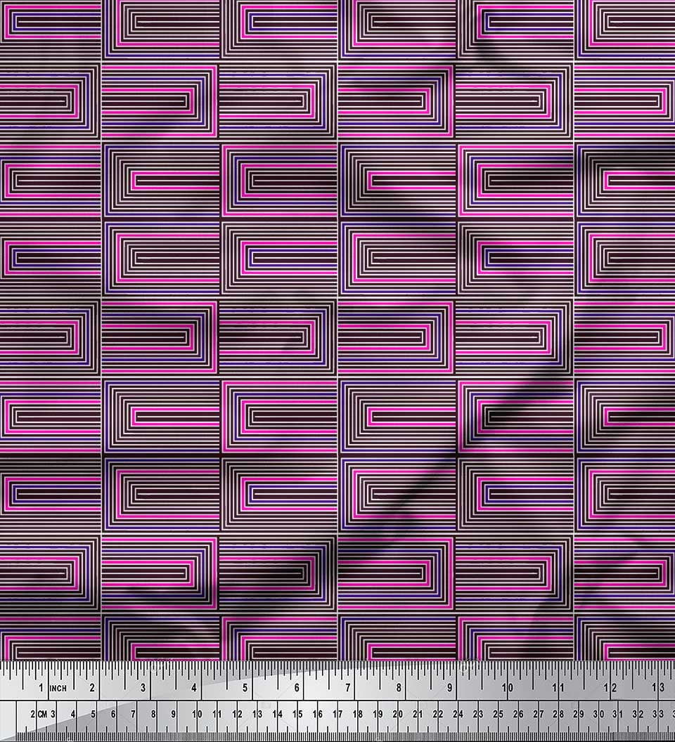 Soimoi Satin Silk Fabric Greek Key Geometric Print Fabric by Yard 42 ...